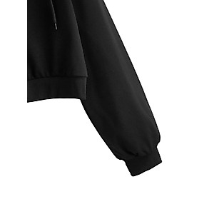 Verdusa Women's Long Sleeve Drop Shoulder Drawstring Crop Hoodie Sweatshirt Black M