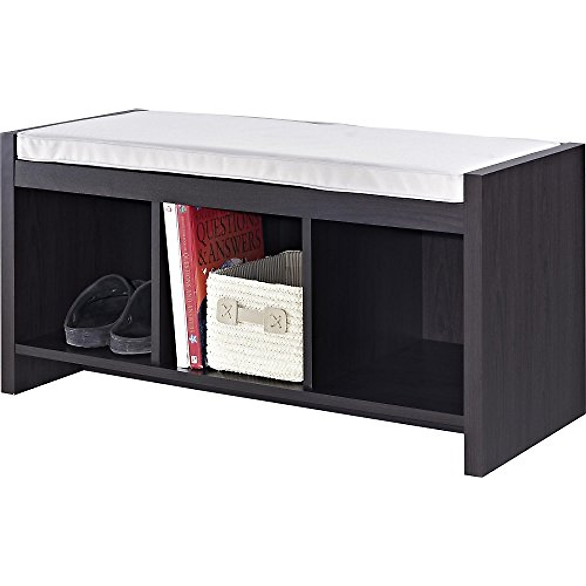 Ameriwood Home Penelope Entryway Storage Bench with Cushion, Espresso 17.68 in. high x 35.91 in. wide x 15.75 in. deep