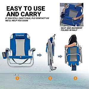 KingCamp Elastic 3 Aluminium Backpacking, Reclining Low Profile Sitting Beach Chair with headrest,Straps,Cup Holder for Outdoor Picnic Concert Travel Festival, One Size, Adjustable Back-1 Pack