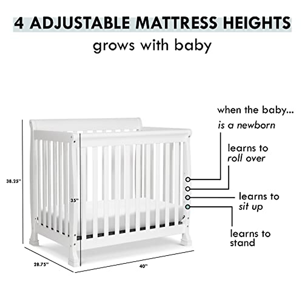 DaVinci Kalani 4-in-1 Convertible Mini Crib in White | Greenguard Gold Certified