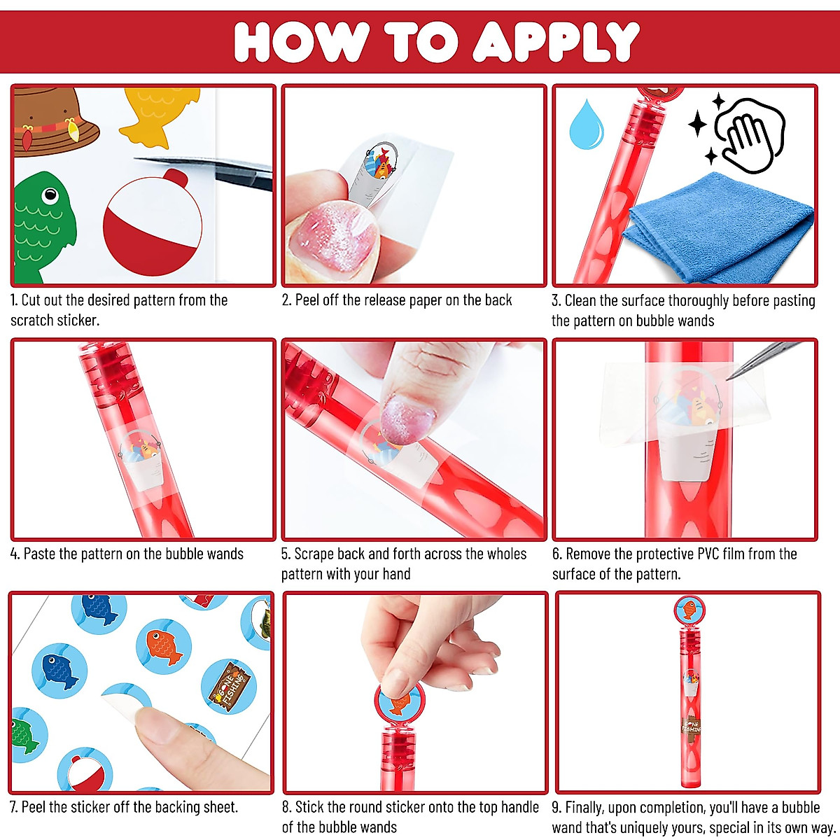 24PCS Gone Fishing DIY Bubble Wands Party Favors 96PCS Stickers for Goodie Bag Fillers Pinata Stuffers, Mini Bubble Bulk Birthday Party Supplies Toys Gifts Class Prizes for Toddlers Boys Girls