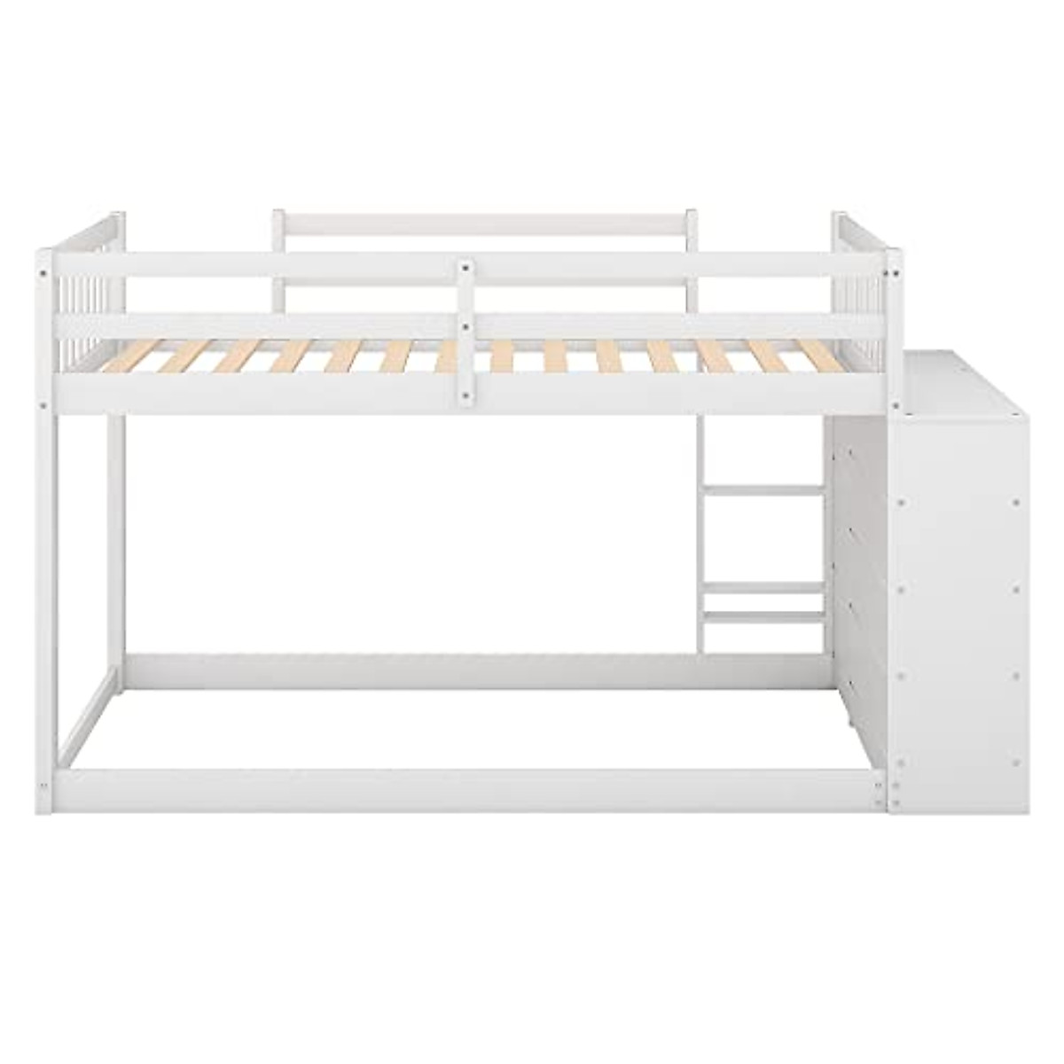 Harper & Bright Designs Twin Over Twin Bunk Bed with Storage Shelves, Kids Low Bunk Bed Frame with Bookcase, Floor Bunk Bed for Toddlers, Kids, Teens (New, White)