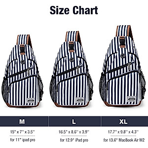 Lekebobor Sling Bag Crossbody Sling Backpack Travel Hiking Chest Bag Daypack,Blue Striped Large.