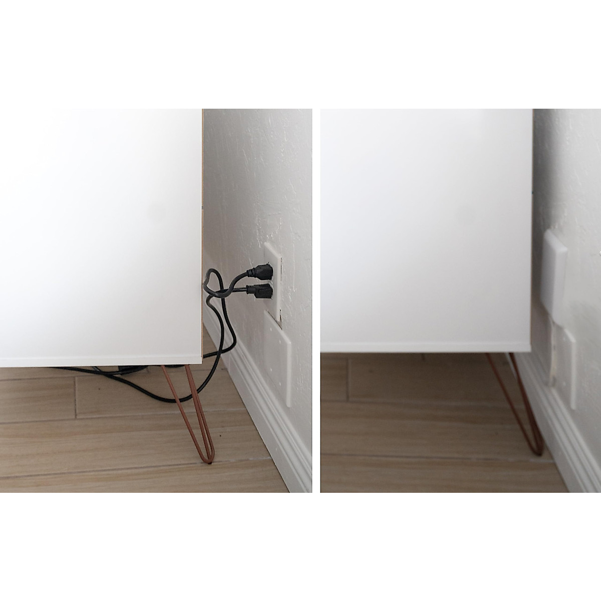 Sleek Socket - The Original & Patented Ultra-Thin Outlet Concealer with Cord Concealer Kit, 3 Outlet Power Strip, 8-Foot Cord, Universal Size, UL Certified (Ideal for Livingrooms & Bedrooms)