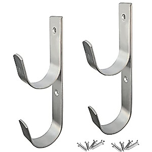 2 PCS Set Wide Pool Pole Hangers Heavy Duty Silver Aluminium Holder Hooks with Screws Perfect Hook Holders for Swimming Pool,Telescopic Poles,Skimmers,Nets Brushes,Vacuum Hose,Garden Equipment Etc
