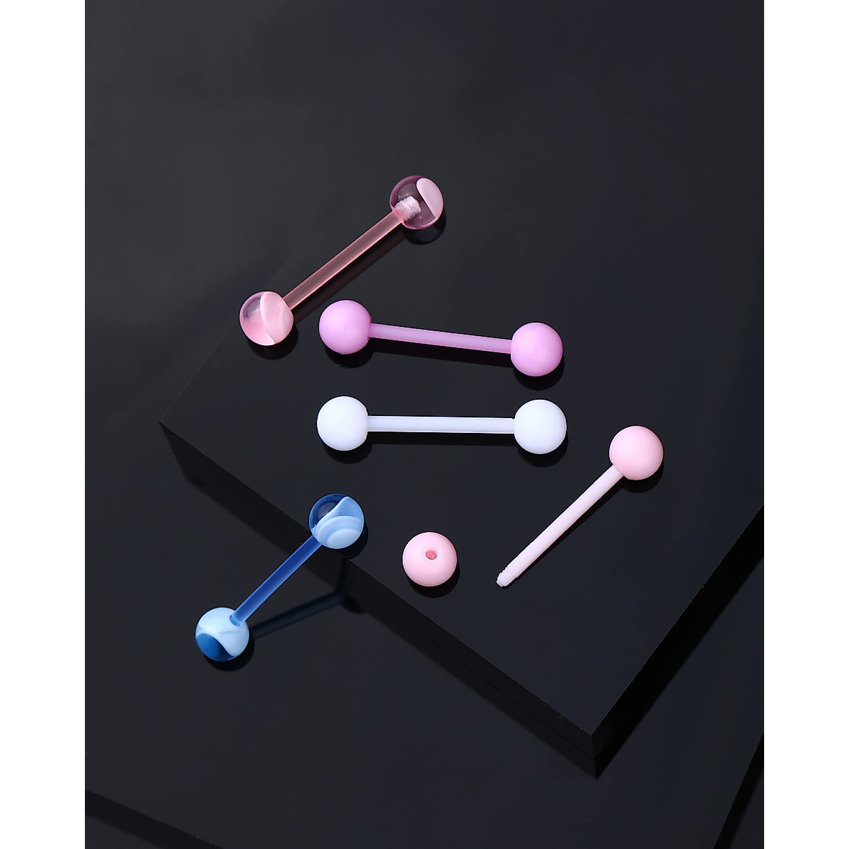 Jewseen 5PCS Tongue Barbells 14G Acrylic tongue piercing jewelry Candy Color tounge bars tongue piercing jewelry tongue rings for women