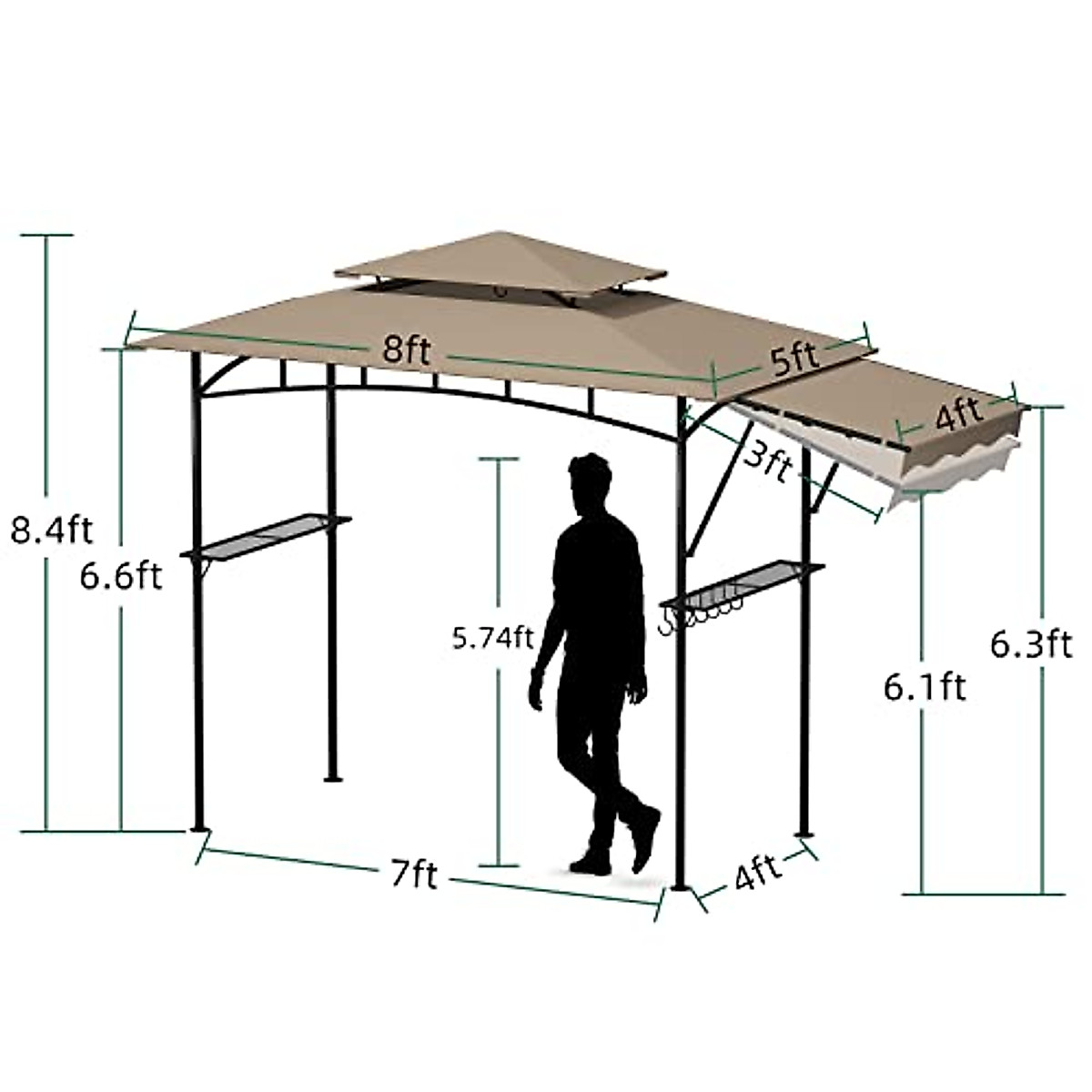 DikaSun Grill Gazebo 11x5 Double Tiered with Extra Shadow BBQ Waterproof Canopy Outdoor Gazebos for Patio, Backyard(Beige)