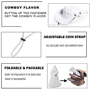 Womens Mens Sun Hat Wide Brim UV-Protection Bucket Fishing Safari Boonie Hat for Summer(Size:L) White