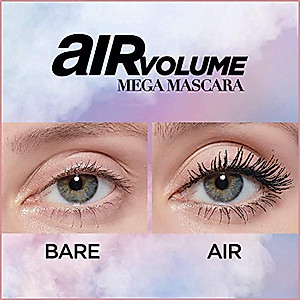 L'Oreal Paris Makeup Air Volume Mega Mascara, Lightweight & Long-lasting Volumizing Mascara for Voluminous Eyelashes, Washable Blackest Black, 0.3 Fl Oz