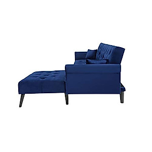 Convertible Sectional Sofa Bed, L-Shaped Reversible Reclining Velvet Sofa with 3 Seats and Pillows for Living Room Small Apartment Spaces Furniture Set (Blue)