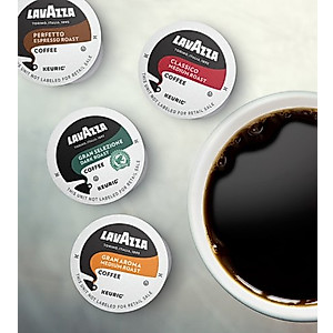 Lavazza Gran Selezione Single-Serve Coffee K-Cup Pods for Keurig Brewer, Dark Roast, 16 Count Box, Black, White