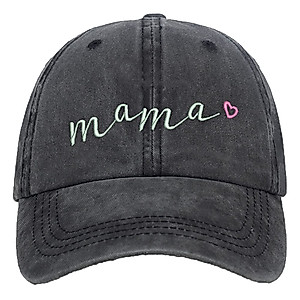 Women's Baseball Cap Mama Vintage Distressed Washed Cotton Adjustable Dad Hat Outdoor (Black 1)