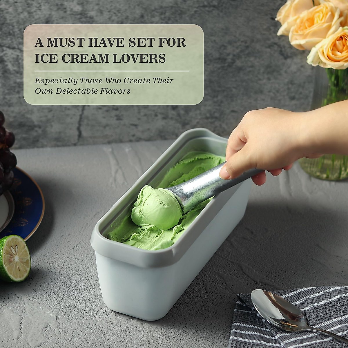 Ice Cream Containers，2Pack Ice Cream Containers for Homemade Ice Cream（1.5 Quart Each），Reusable Plastic Ice Cream Tubs Storage Containers Ice Cream Cups with Lids for Freezer