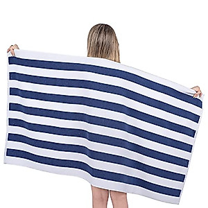 Cotton Paradise, Cabana Stripe Beach Towels, 100% Cotton Extra Large Pool Towels, Oversized Swim Towels, Soft Absorbent Quick Dry, Navy Blue