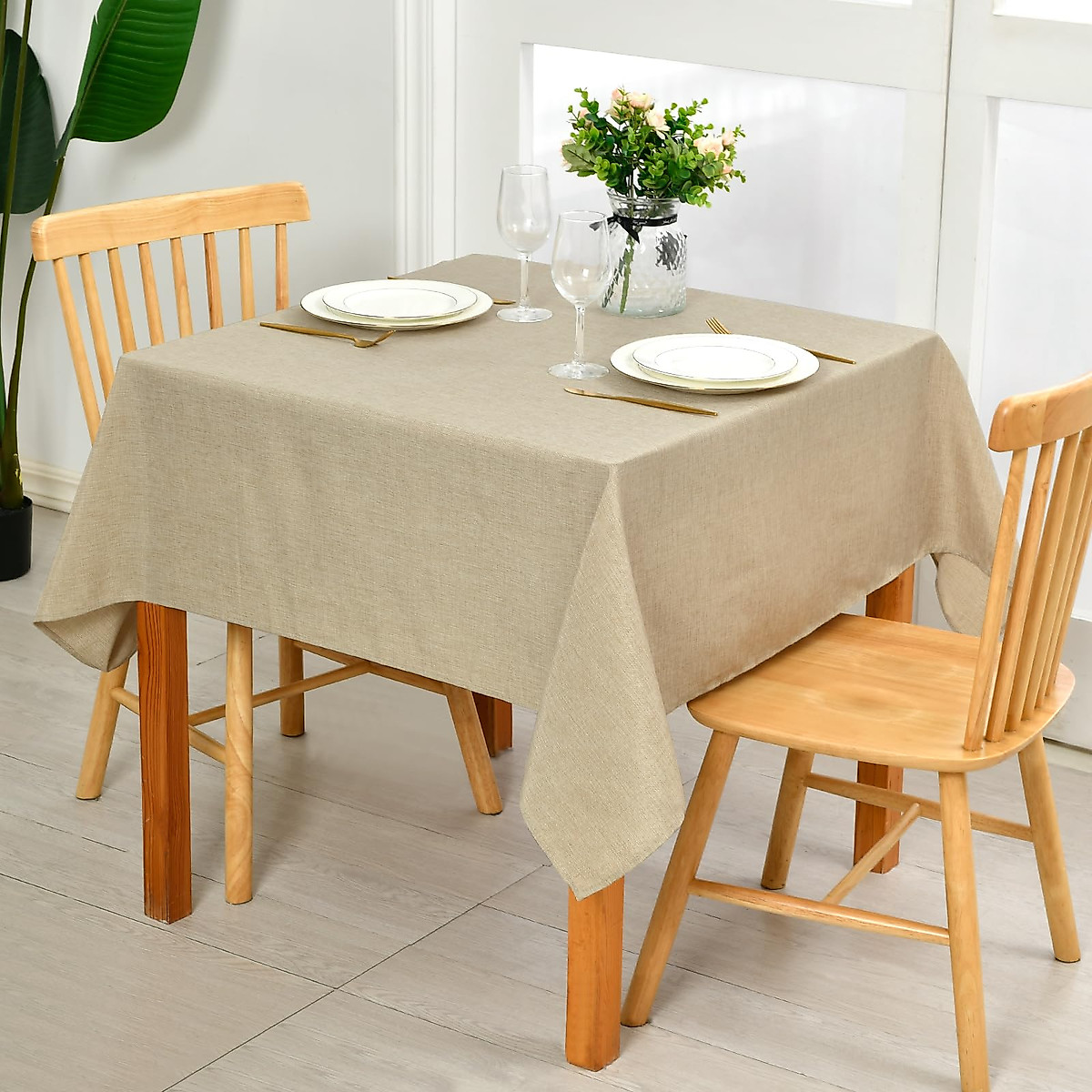 Hiasan Faux Linen Square Tablecloth - Wrinkle and Stain Resistant Washable Table Cloth for Kitchen Dining Room Holiday Table Cover for Party Dinner, Beige, 30 x 30 Inch