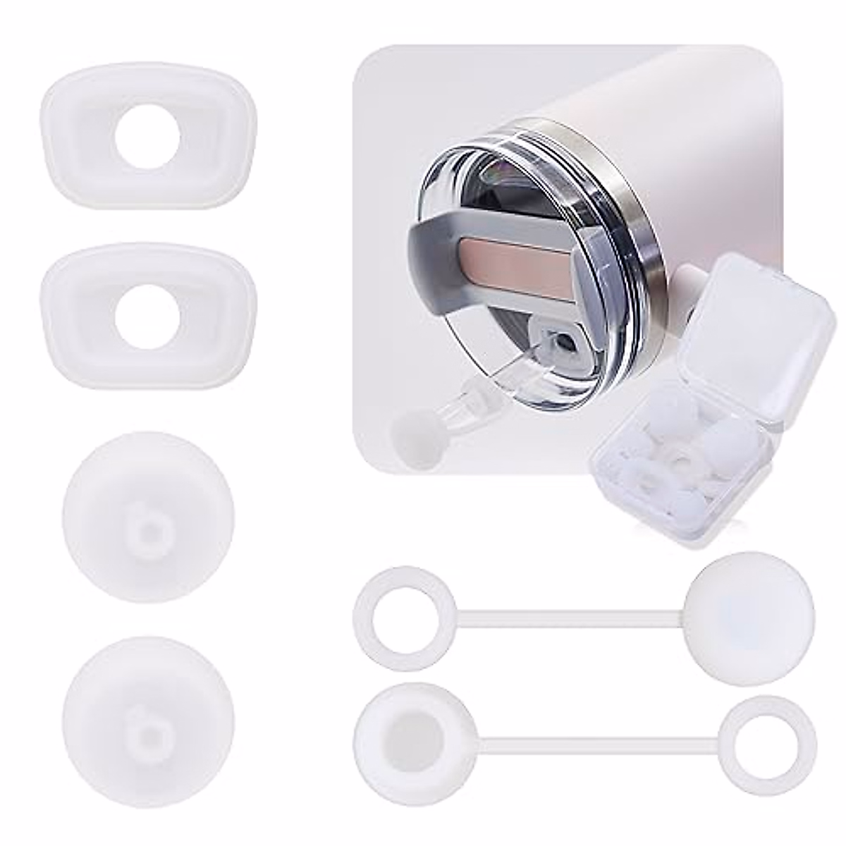 YKIAMGH Spill Stopper for Stanley Cup 40oz 30oz Tumbler with Handle Quencher Accessories, Include Reusable Straw Cover, Leak Stopper and Spill Plug Lid, 6pcs (2.0, Clear)