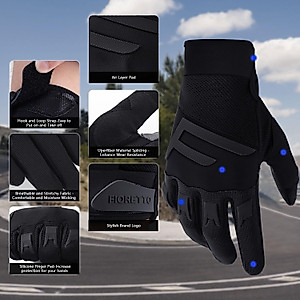 FIORETTO Mens Mountain Bike Gloves with 5MM Padded Knuckle Guard Touchscreen Cycling Gloves for MTB Racing Dirtbike Motocross Motorcycle Black Large