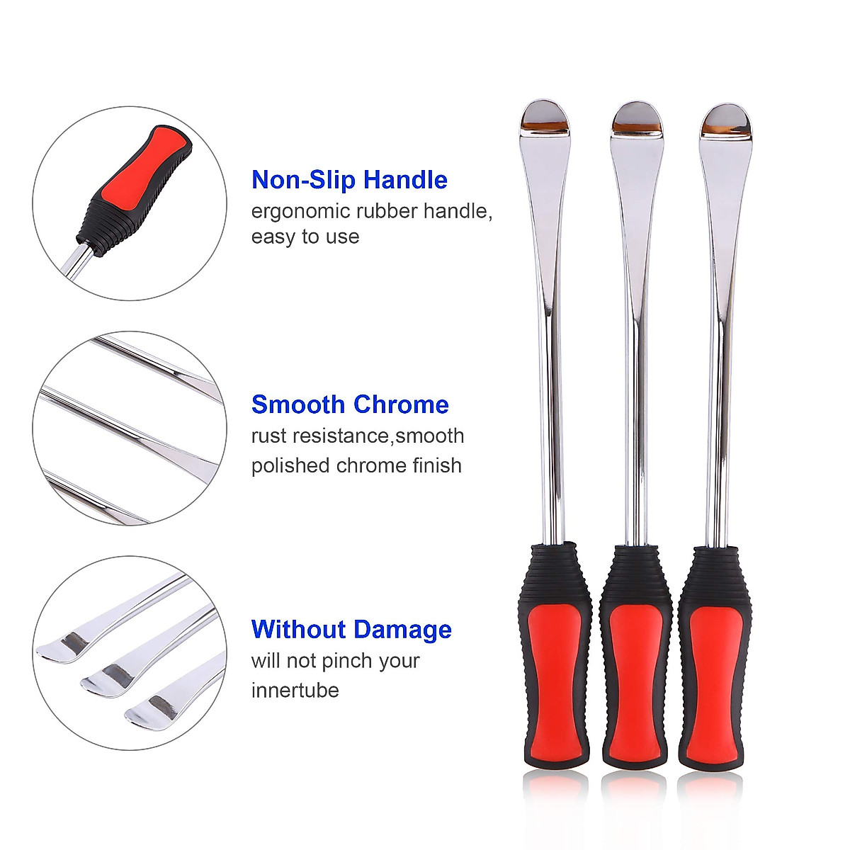 Asooll 11.5" Tire Spoon Dirt Bike Tire Changing Spoons Tool Lever Steel Spoons Kit for Motorcycle ATV Lawn Mower | with 1 Portable Bag + 3 Tire Spoons+ 6 Rim Protectors + 6 Valve Cores + 1 Valve