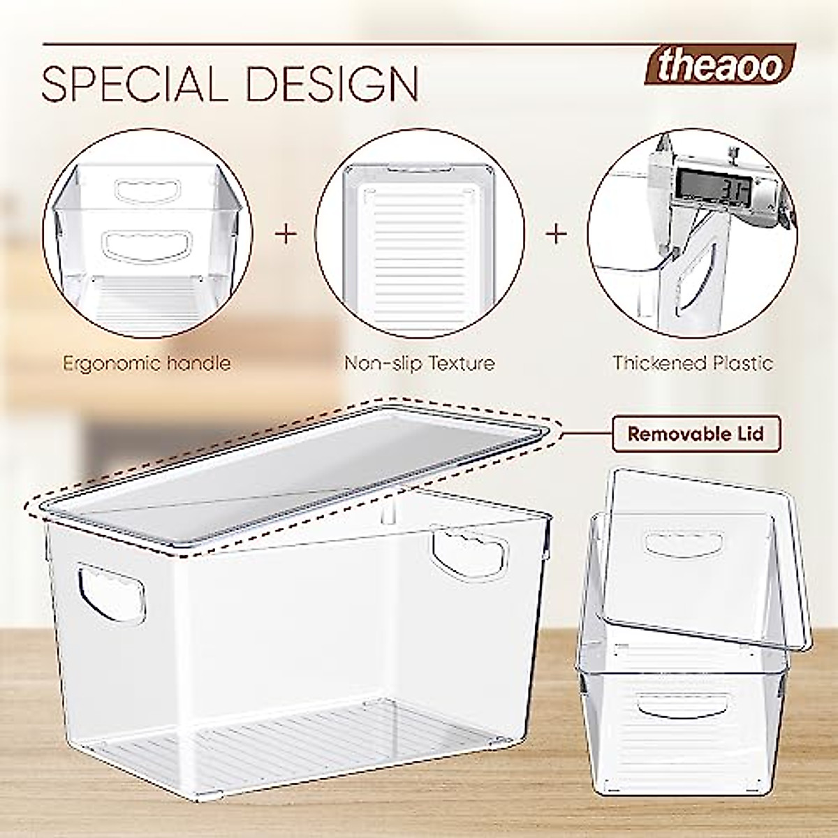 6 Pack Clear Storage Bins with Lids Stackable, Large Plastic Storage Bins with Handle for Pantry Organization and Storage, Perfect Containers for Freezer Organizer, Kitchen, Cabinets, Bathroom