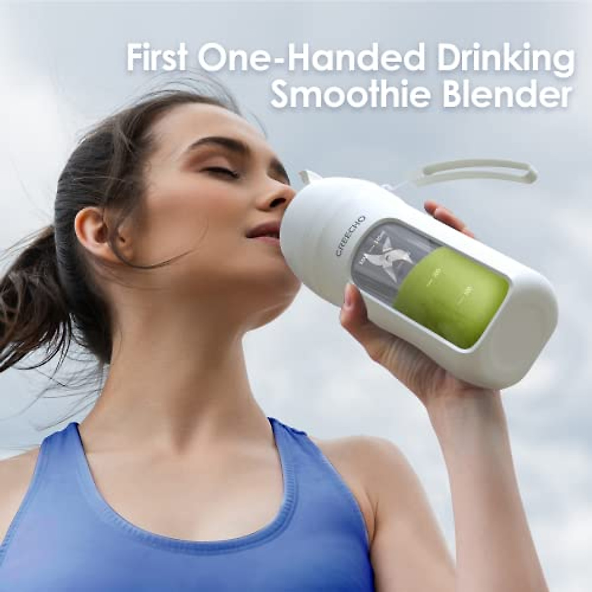 GREECHO Portable Blender, One-handed Drinking Mini Blender for Shakes and Smoothies, 12 oz Personal Blender with Rechargeable USB, Made with BPA-Free Material Portable Juicer, Cream White