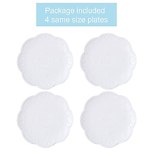 Jusalpha Embossed Lace Porcelain Plate-Dinner Plate Set, Pasta/Salad/Dessert Plate， Tableware Set for Restaurant Family Party Kitchen Use -4 Pieces, FD-PL15 (10 Inche, White)
