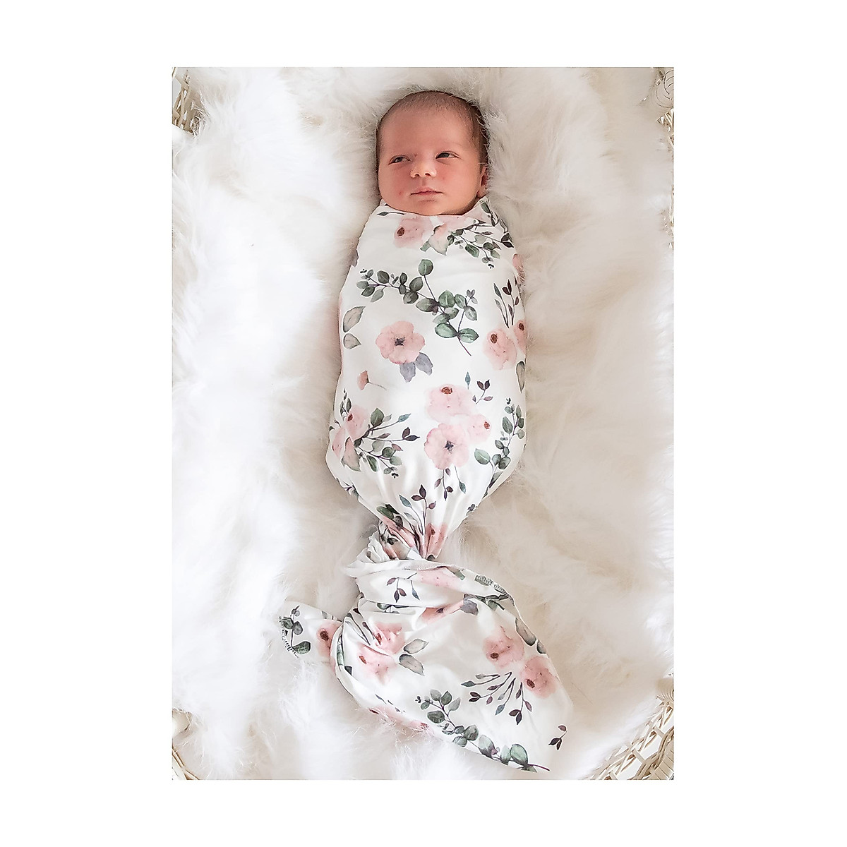 Giggle Angel Baby Receiving Blanket Swaddle Blanket Infant Wrap Pink Floral Pattern with Matching Bowtie (White)