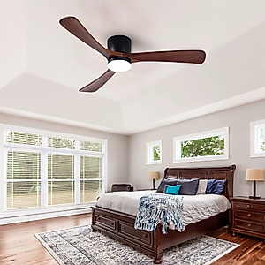 HUMHOLD 52" Wood Ceiling Fan with Lights Remote, Reversible DC Motor 6-Speed Ceiling Fan, 3 Blades Low Profile Flush Mount Ceiling Fans, Modern Ceilingfans for Low Profile, Walnut and Matte Black