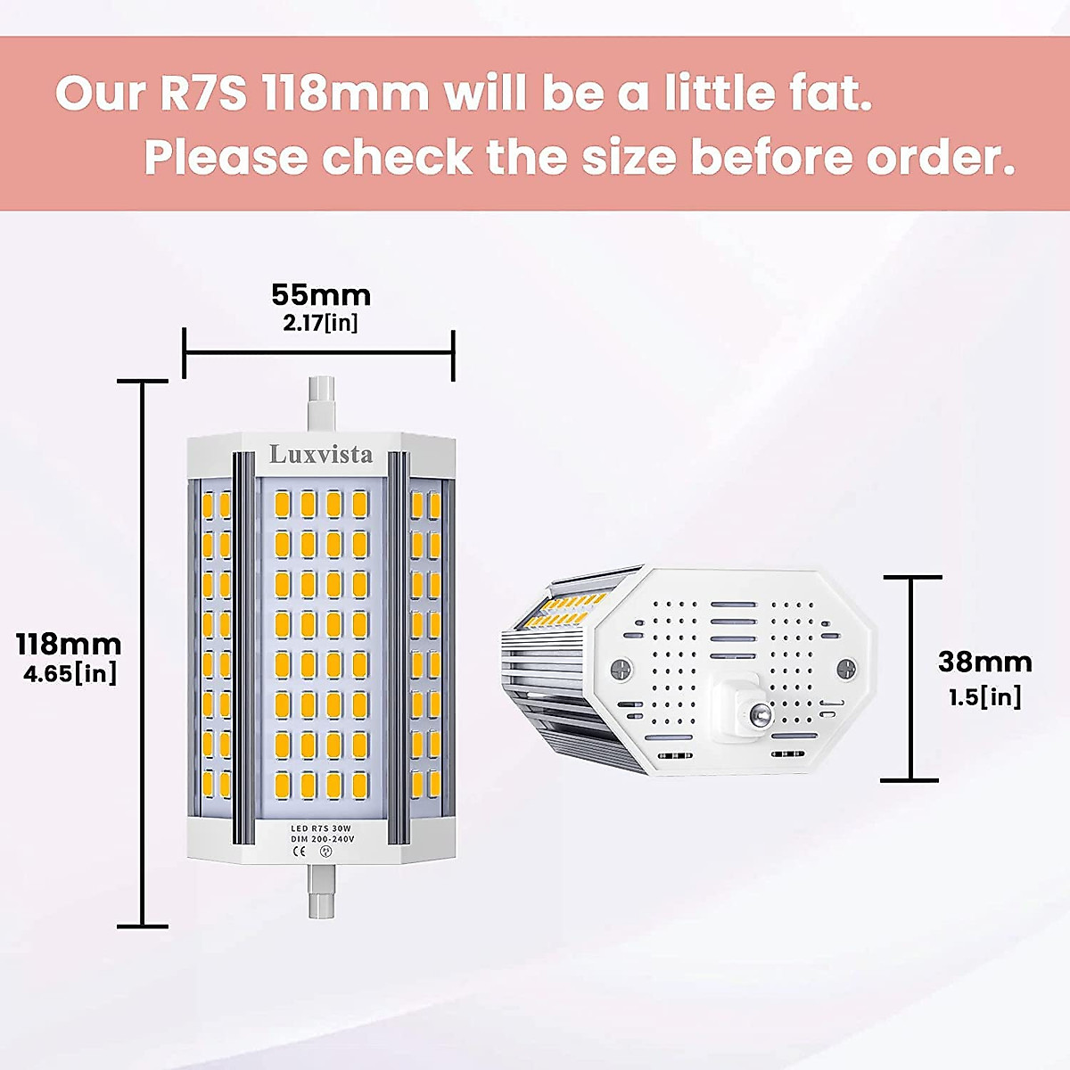 Luxvista Dimmable R7S LED Bulb 118mm 30W J118 LED Bulbs 150-300W R7S Halogen Bulb Equivalent, Double Ended Base J118 Flood Lights for Household Lighting Floodlight Replacement Bulb,3000K Warm White