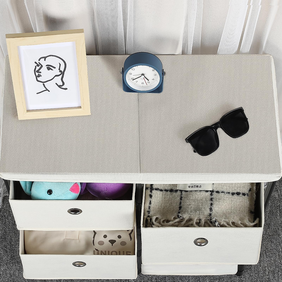 MOOACE 6 Drawers Storage Organizer, Fabric Cube Storage Organizer, Cube Storage Shelf, Small Chest of Drawers for Living Room Hallway Entryway, Beige