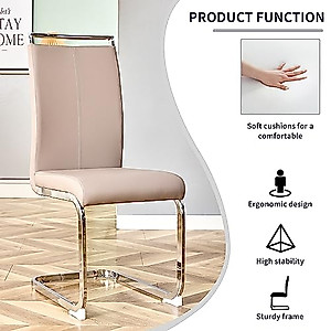 Baysitone Modern Dining Chairs Set of 4, Side & Kitchen Chairs with Silver Frame, Faux Leather Padded Seat High Back, for Dining, Kitchen & Living Room, Champagne