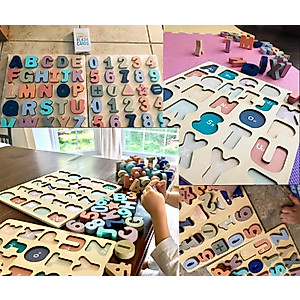 GEMEM Wooden Puzzles for Toddlers, Large Blocks Alphabet ABC 123 Letter and Number Wood Montessori Learning Board Educational Toys for Boys Girls Set of 2