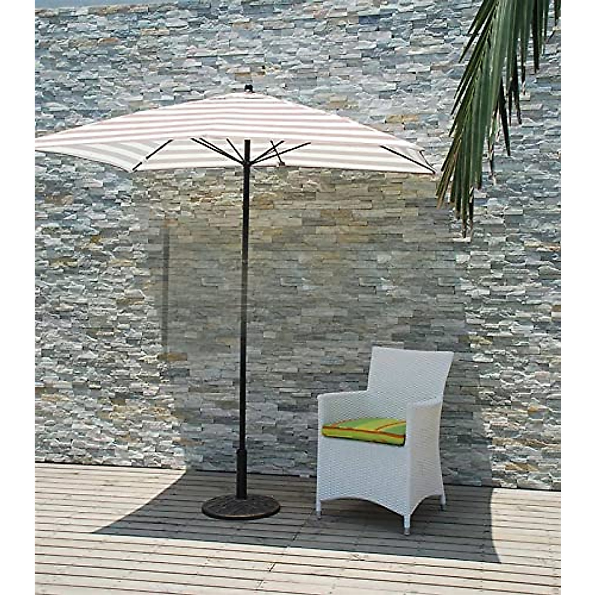 SSZY Patio Umbrella Portable White and Light Brown Striped Pool Patio Umbrella, Rectangle Outside/Beach/Market Table Umbrella, Garden Umbrella Parasol