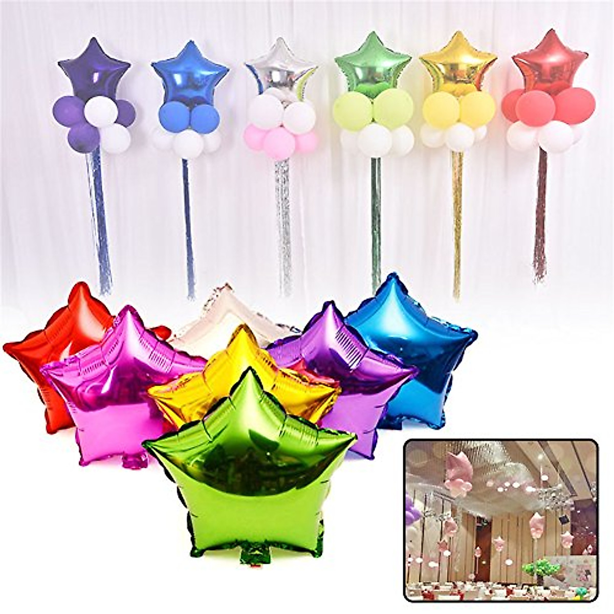 (Pack of 20) Assorted Color Small 5 Star Helium Foil Balloons for Wedding Birthday Anniversary Graduation Party Decoration (5 Inch)