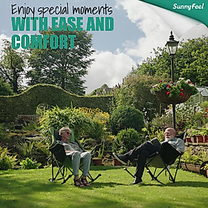 SUNNYFEEL Rocking Camping Chair, Luxury Padded Recliner, Oversized Folding Lawn Chair with Pocket, Heavy Duty for Outdoor/Picnic/Lounge/Patio, Portable Camp Rocker Chairs with Carry Bag