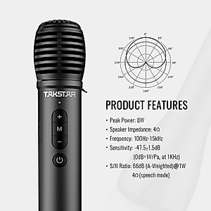 TAKSTAR 2-in-1 Bluetooth Wireless Microphone & Voice Amplifier, Portable Handheld Mic Speaker for Karaoke, Meeting, Outdoors, Speech, Party - DA10 (Not a Record Mic & Can't Connect Extra Speaker)