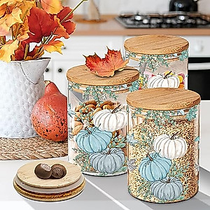 PINATA Blue Pumpkins Fall Decorations for Home, Canister Sets Kitchen Counter Countertop, Blue Farmhouse Decor, Organization and Storage 3.3''X3.3''X5.1'' Decor Container (3 Pack) 3.35 Diameter