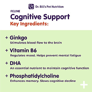 Dr. Bill's Feline Cognitive Support | Memory Support Supplement for Cats | Pet Supplement | Contains Gingko Biloba, L-Carnosine, Vitamin B-12, L-Glutamine, L-Tyrosine, and DHA