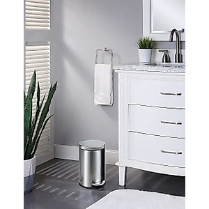 SunnyPoint 4.5 Liter / 1.2 Gallon Round Trash Can with Plastic Inner Bucket; Bathroom, Office, Kitchen and Bedroom Step On and Slow Close (S.N)