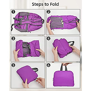 MULISOFT 30L Foldable Hiking Backpack, Lightweight Camping Backpack for Outdoor, Travel, Water-Resistant day backpack for Men & Women, Multifunctional Daypack with 8 Compartments, Purple