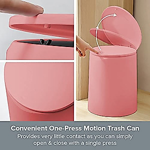 Modern Trash Can with Lid - Double Barrel Garbage Can - One Press Cover Motion Trash Can - Waterproof Waste Basket with Plastic Bin Garbage Bag Liner - Pink Trash Can, 8-Liter/2.1Gal Capacity
