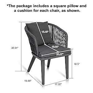 PURPLE LEAF 2 Pieces Patio Furniture Outdoor Dining Chairs All-Weather Wicker for Lawn Garden Backyard Deck Patio Dining Chairs with Cushions and Pillows, Grey