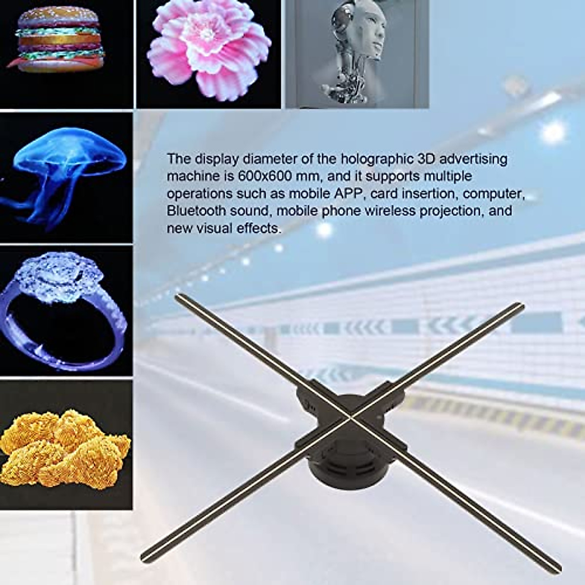 Vbestlife 3D Hologram Advertising Fan, WiFi Projector Support Mobile APP, Holographic Display Air Fan with 720 LEDs, Adjustable Video Projectors for Office Shops(Black)