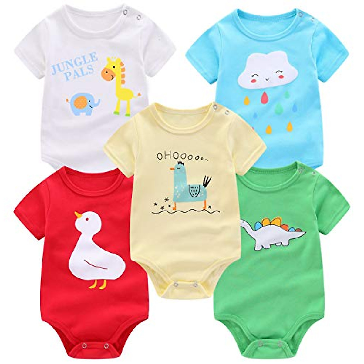 FLORNO Unisex Baby Bodysuits 5-Pack Baby Short Sleeve Bodysuits Onesies Bodysuit Short-Sleeve Bodysuits0 Organic Cotton (9-12 Months)