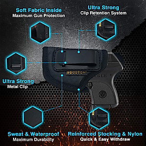 IWB Gun Holster by Houston - ECO Leather Concealed Carry Soft Material | Suede Interior for Maximum Protection | Fits: Most Small 380, Keltec, Ruger LCP, Diamond Back, Small 25 & 22 Cal (CHP-71A-LH)