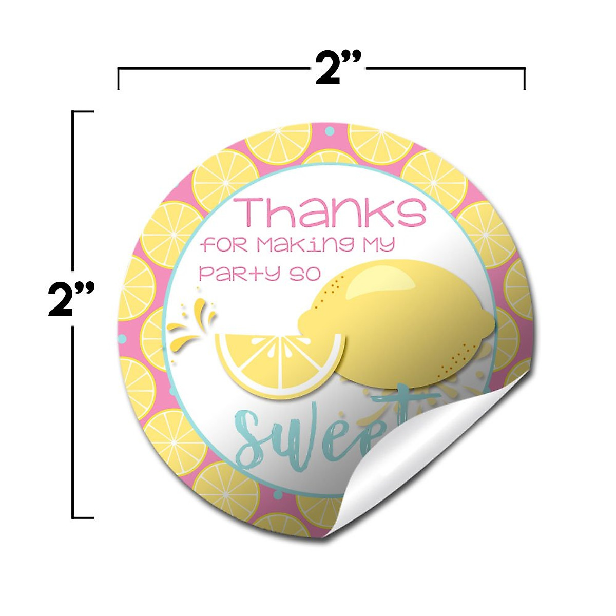 Sweet Summer Lemonade Thank You Sticker Labels, 40 2" Party Circle Stickers by AmandaCreation, Great for Party Favors, Envelope Seals & Goodie Bags
