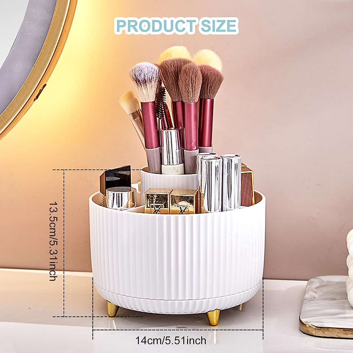 Cayxenful Pencil Holder For Desk,5 Slots 360°Degree Rotating Desk Organizers And Accessories,Desktop Storage Stationery Supplies Organizer, Cute Pencil Cup Pot For Office, School, Home (B-White)