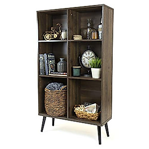 Humble Crew Bookcase with Adjustable Shelving Storage Bookshelf, Dark Wood/Black
