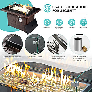 RADIATA PE Wicker Patio Furniture Set Sectional High Back Large Size Sofa Sets with Propane Fire Pit Table 55000 BTU Balcony Rattan Lounge Conversation Sets for Outdoor (6 Pieces,Brown)