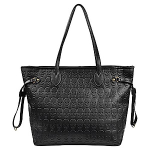 Women Devil Skull Purse Handbags Pu Leather Top-Handle Satchel Shopping Bag with Clutch Purse