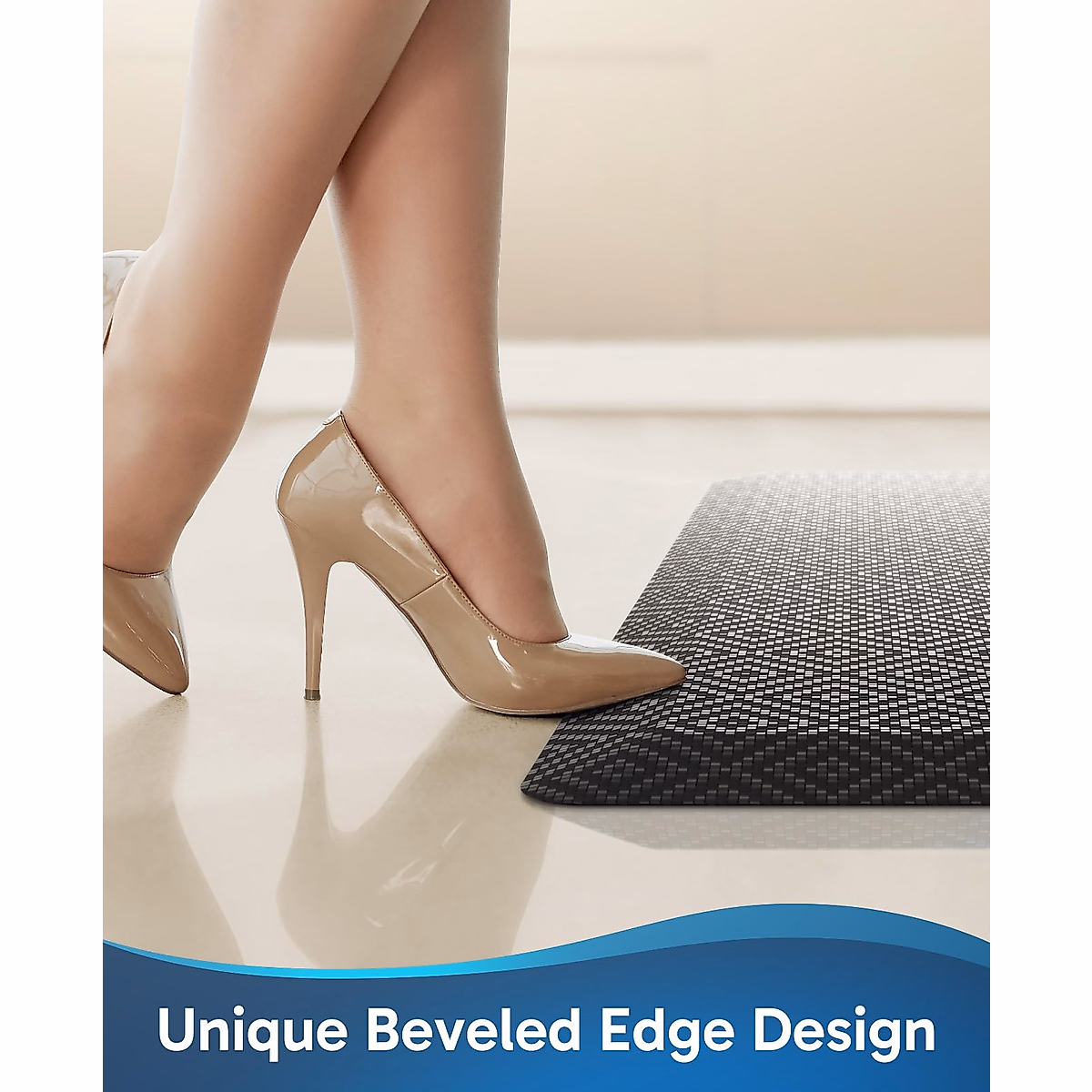 Ophanie Anti Fatigue Cushioned Mat, 9/10 inch Thick, Kitchen mats for Floor, Kitchen Rugs, Waterproof,Comfort Ergonomic Standing Mat for Office, Home, Sink, 20x32 Black Non-Slip Ridged Bottom